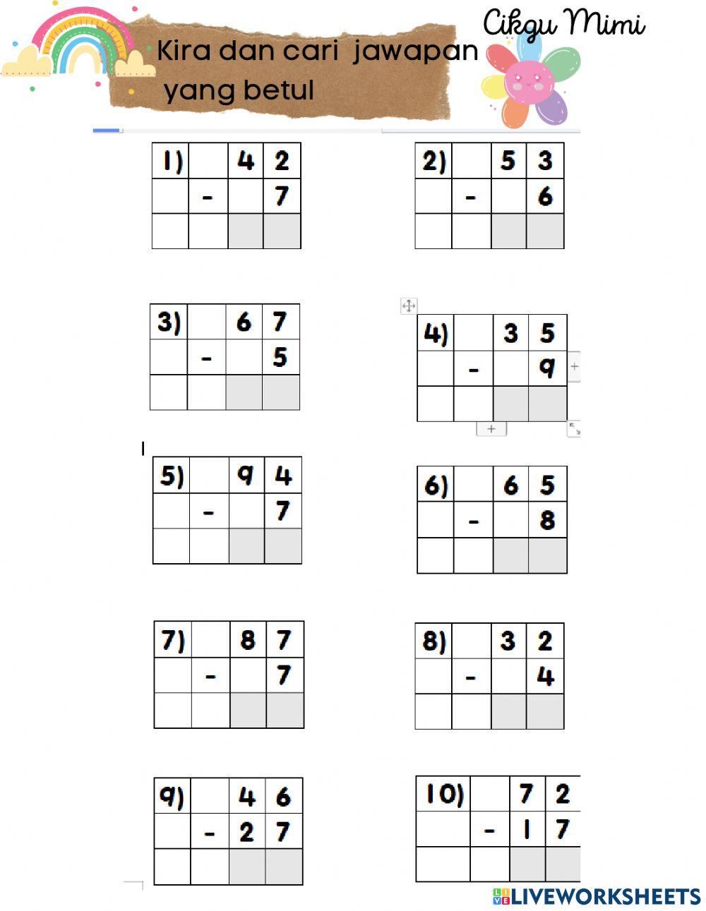 Tolak online pdf worksheet | Live Worksheets