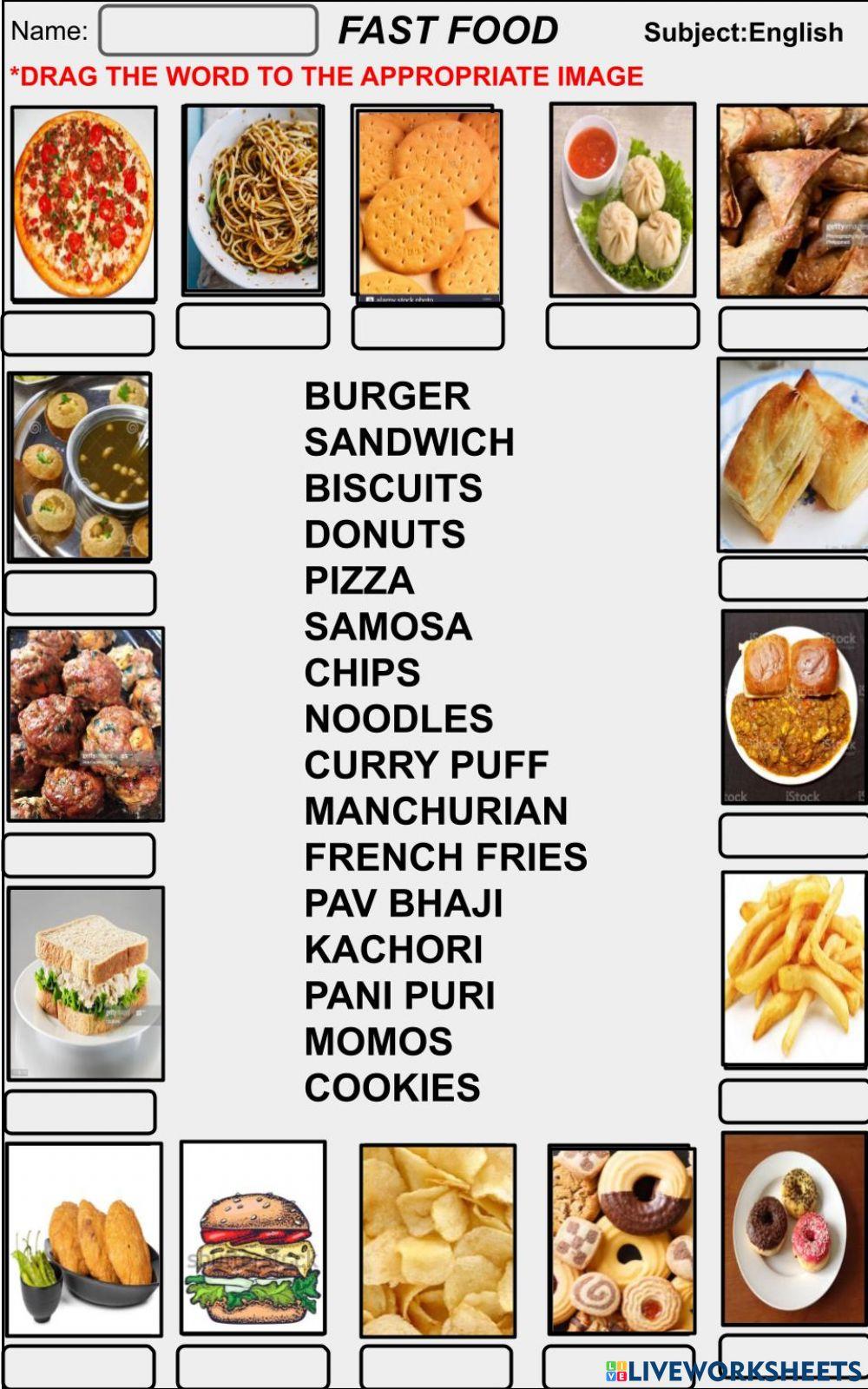 Fast food drag online activity for grade 3 | Live Worksheets