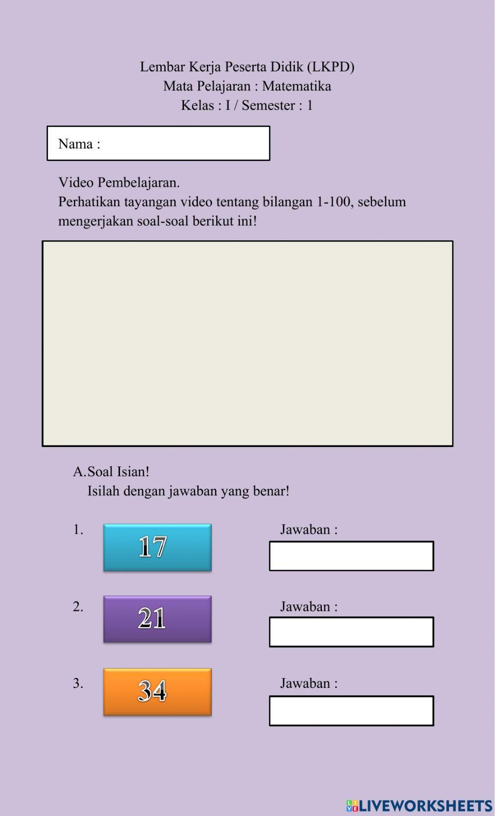 Berhitung 1-100 | Free Interactive Worksheets | 1202337