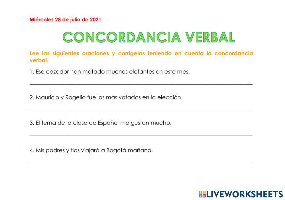 Concordancia verbal exercise for Tercero | Live Worksheets