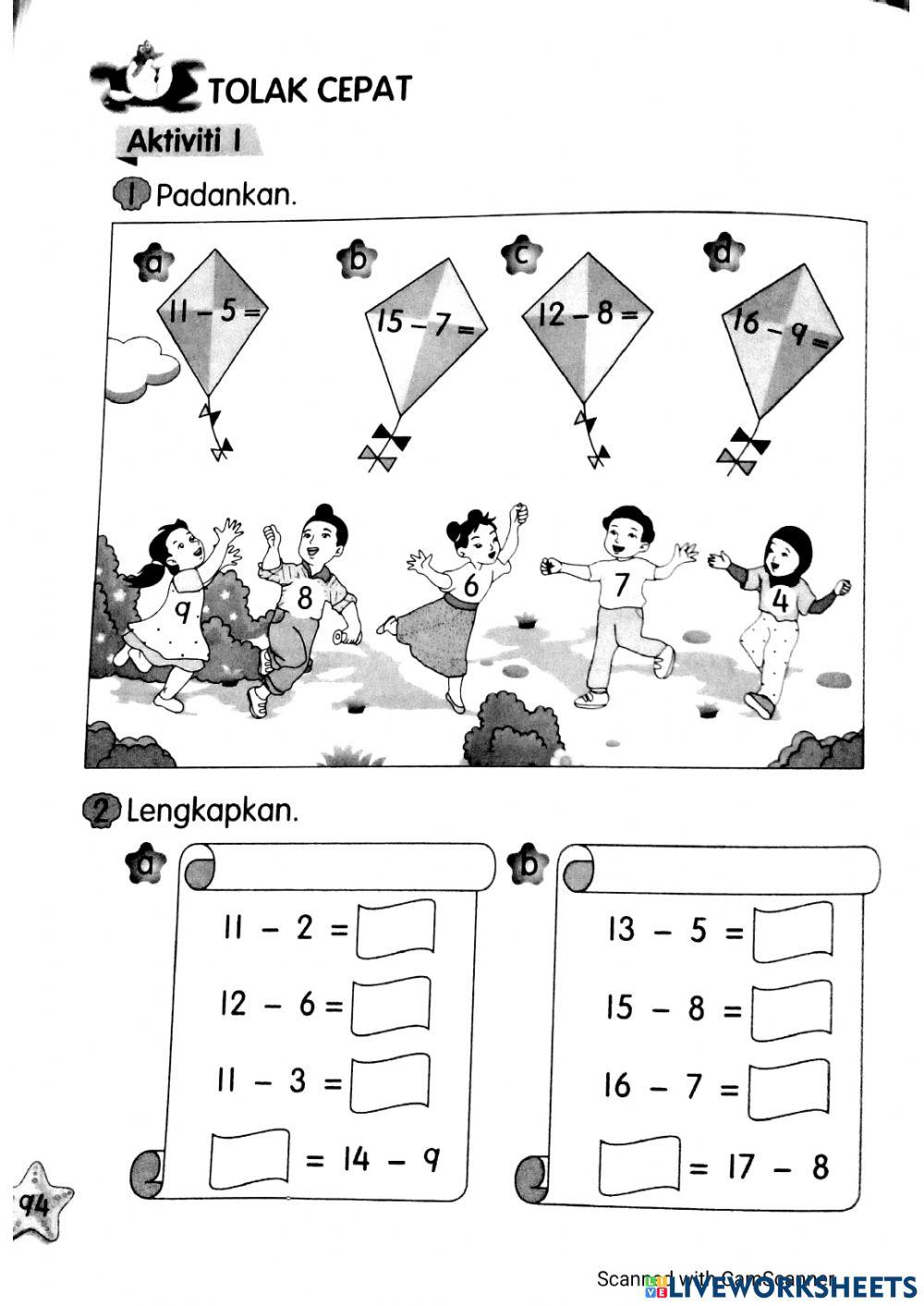 Tolak worksheet for 1 | Live Worksheets