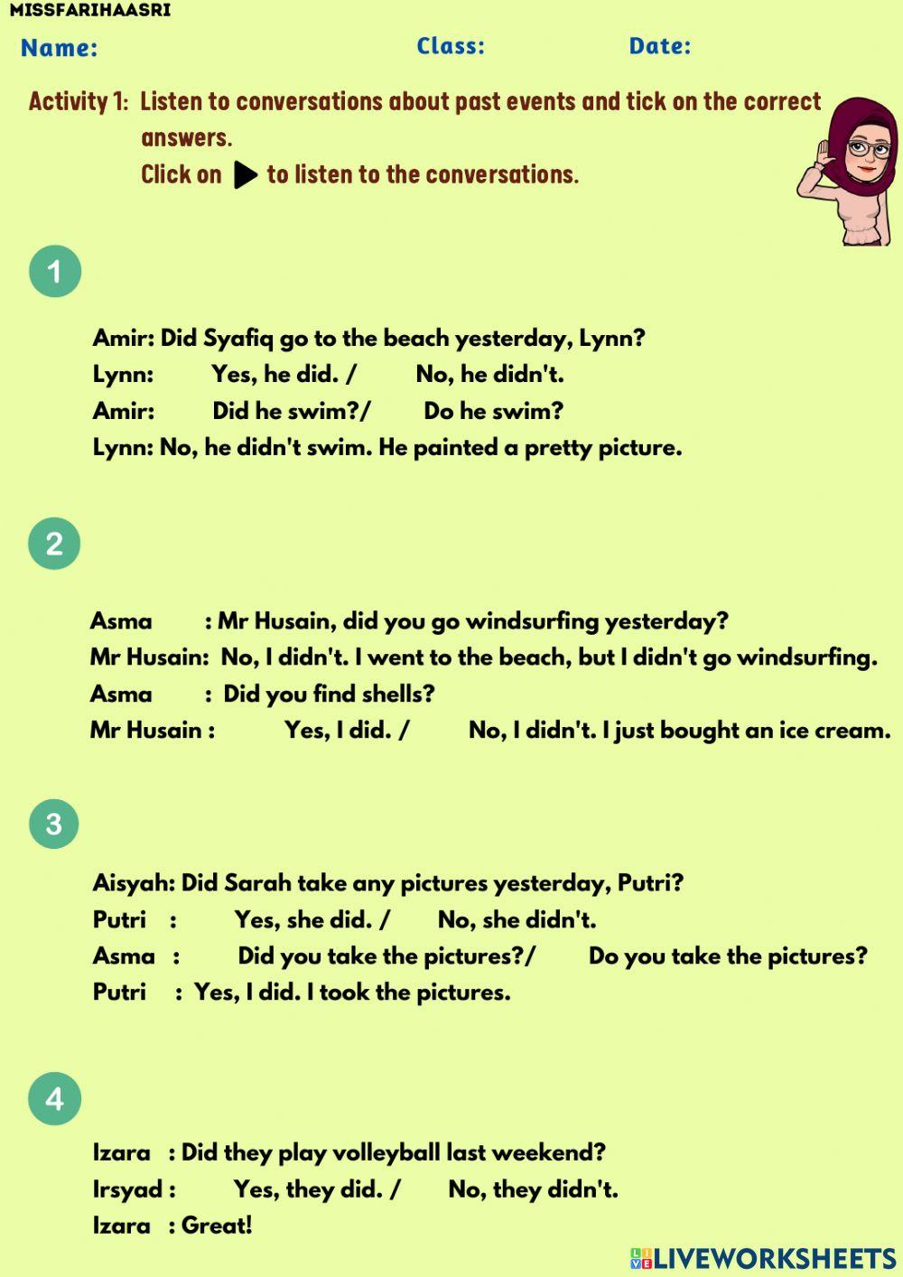 Ask and answer about past events worksheet | Live Worksheets