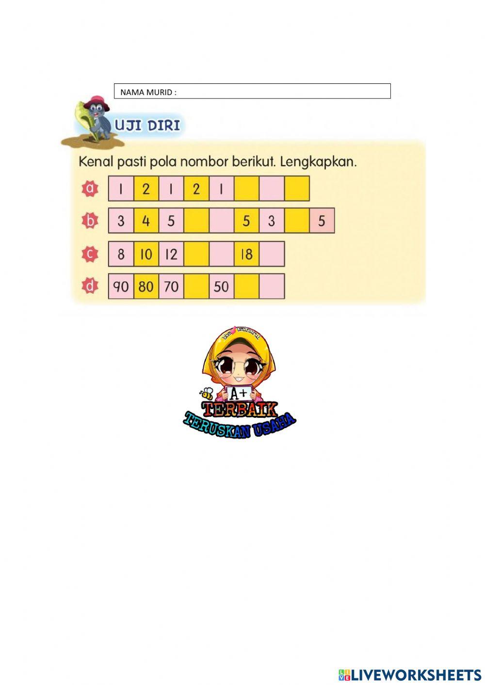 Matematik tahun 1 online pdf exercise for 3 | Live Worksheets