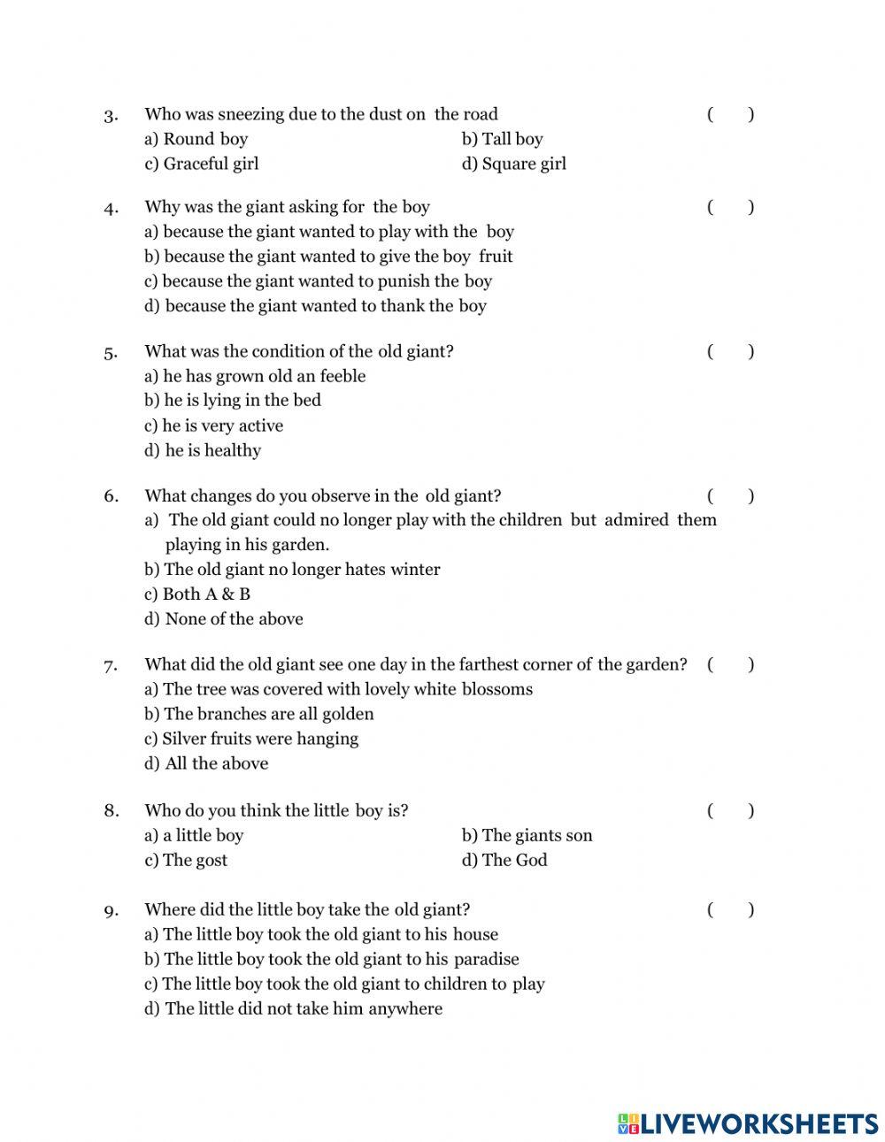 Viii class worksheet 18 exercise | Live Worksheets