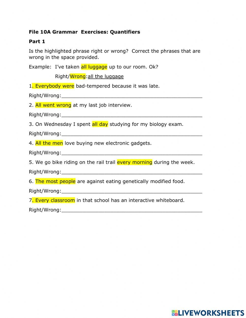 File 10A Grammar Exercises online exercise for | Live Worksheets