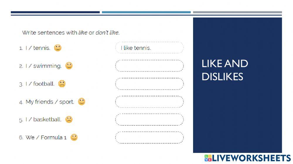 1203786 | Likes and dislikes | dianamf | LiveWorksheets