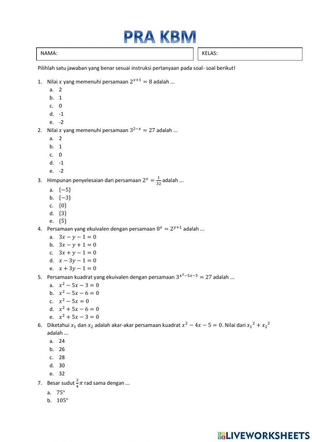 Matematika online exercise for 11th | Live Worksheets