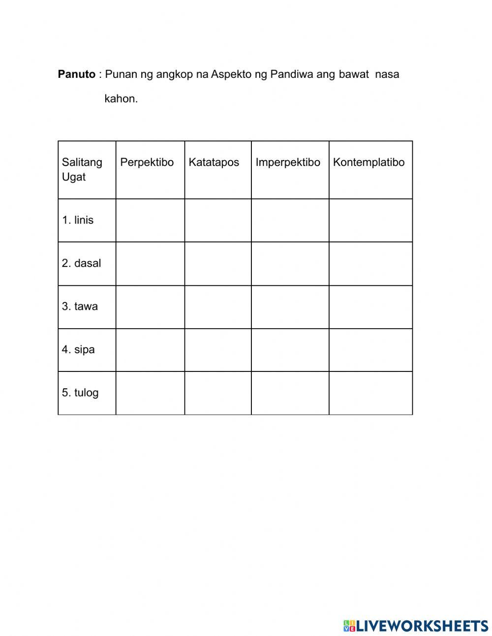 Aspekto Pandiwa Worksheet Grade 4 Diy Worksheet Theme Loader | Porn Sex ...