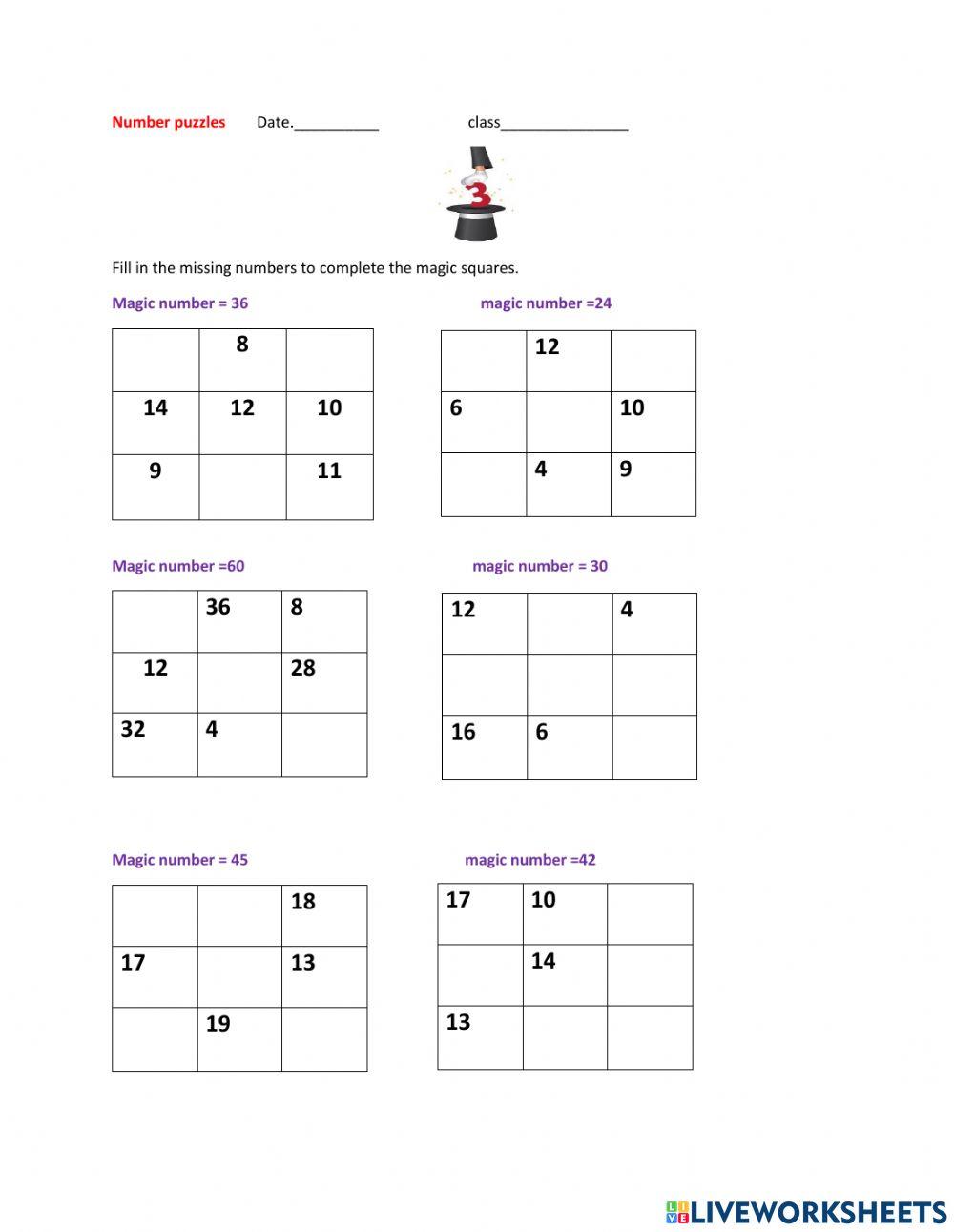 Number squares worksheet | Live Worksheets