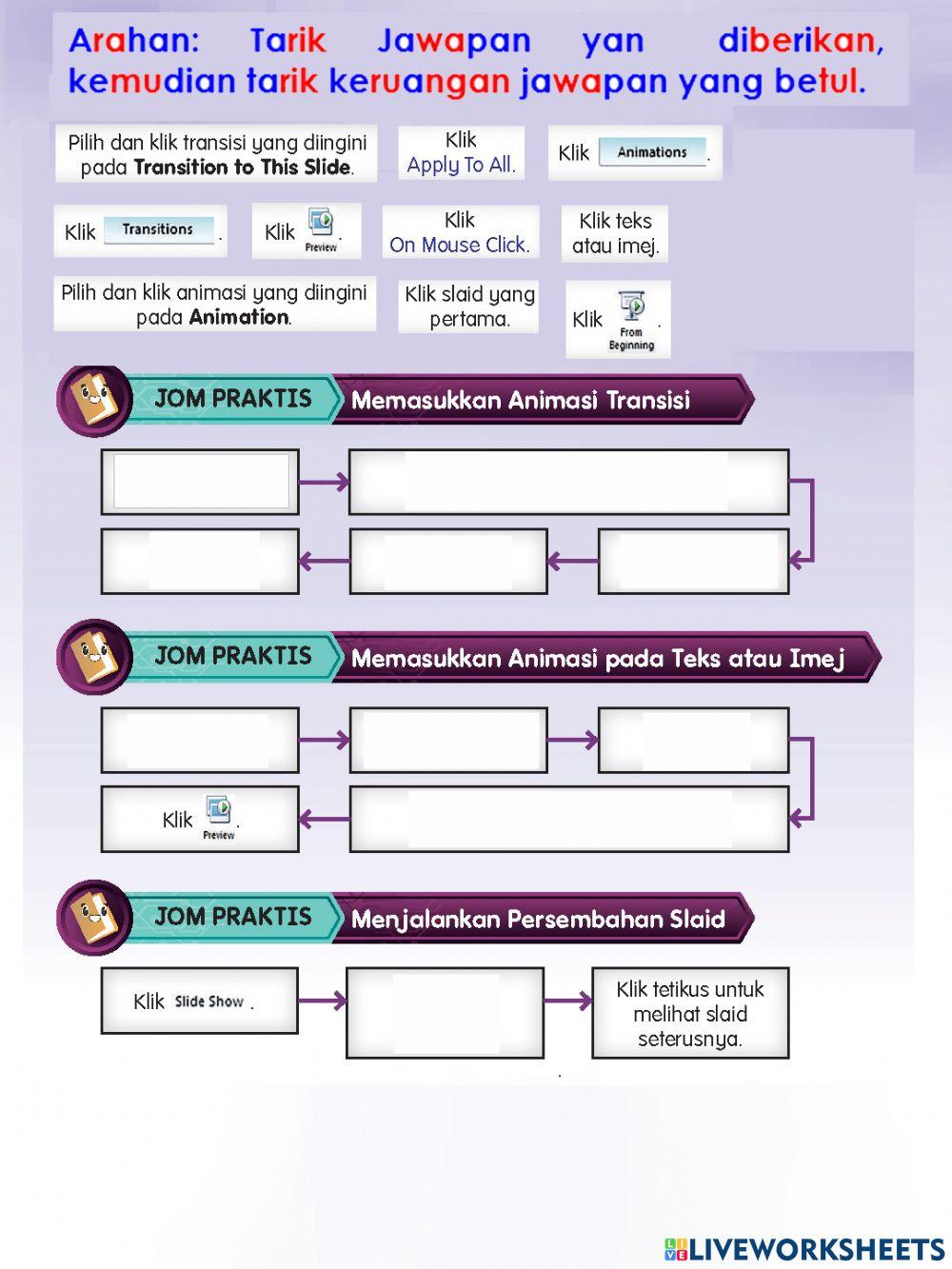 Transisi, Animasi dan Persembahan Slaid worksheet | Live Worksheets
