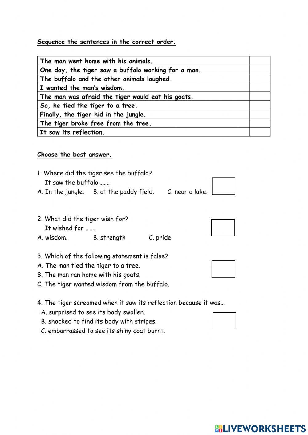 How the tiger got its stripe. worksheet | Live Worksheets