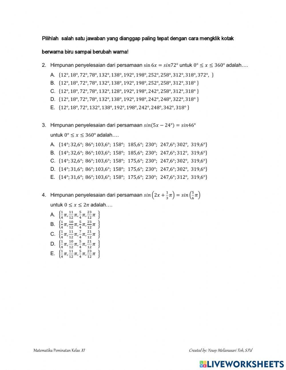 Persamaan Trigo… | Free Interactive Worksheets | 1204414