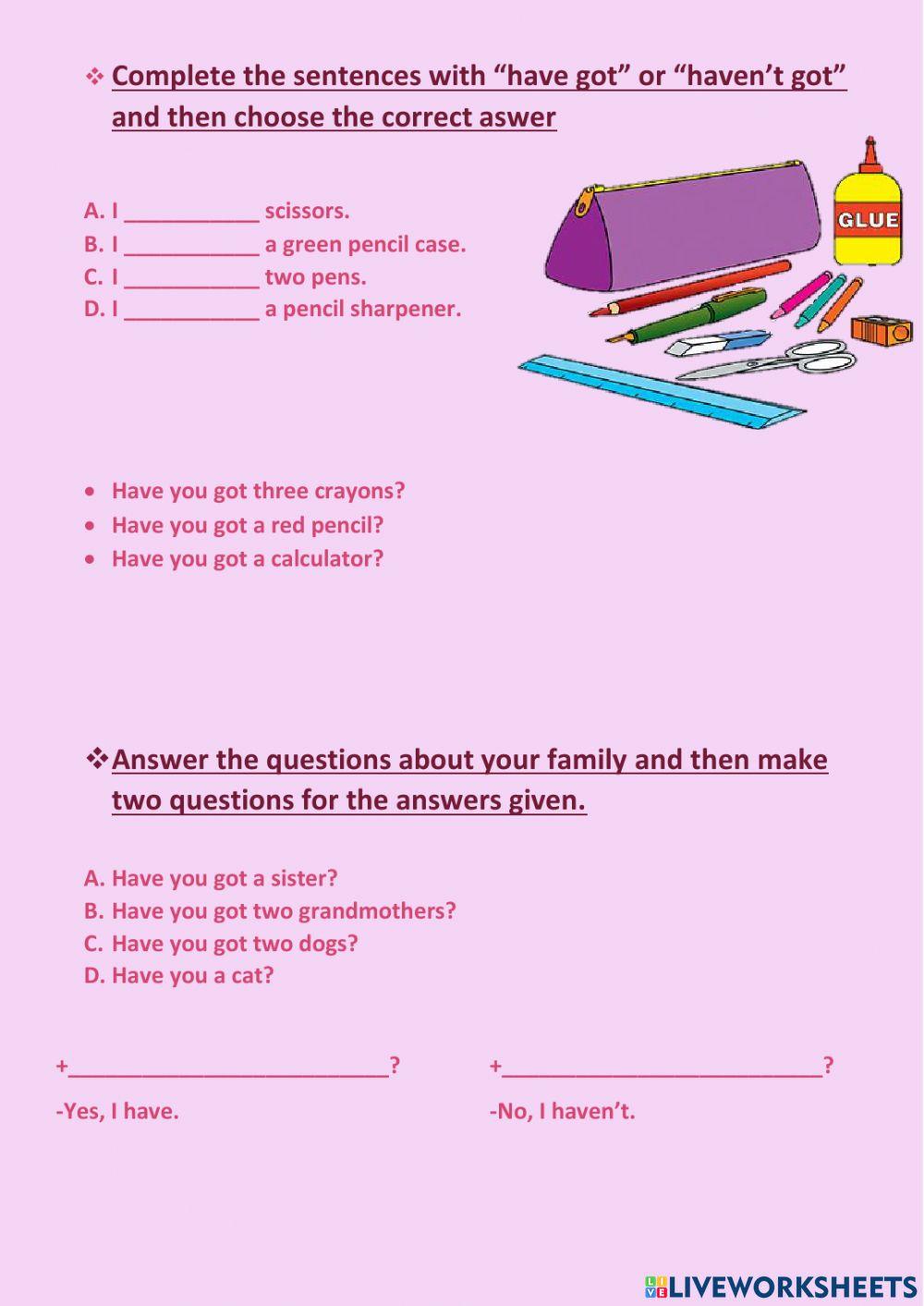 Test: have got-… | Free Interactive Worksheets | 1204734