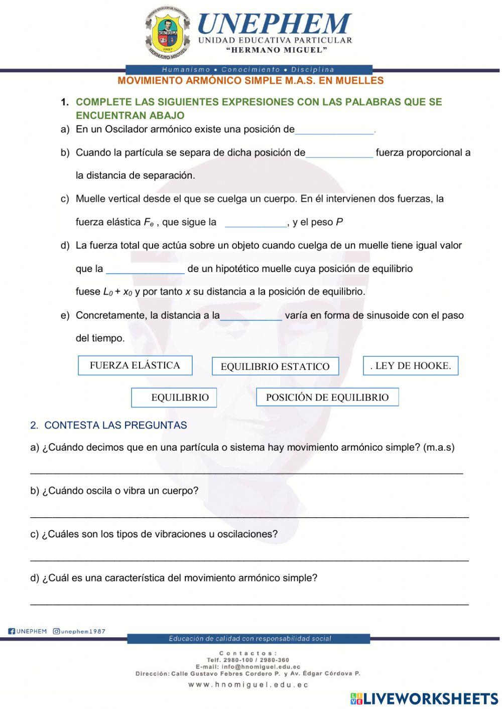 MOVIMIENTO ARMONICO SIMPLE-MAS online exercise for | Live Worksheets