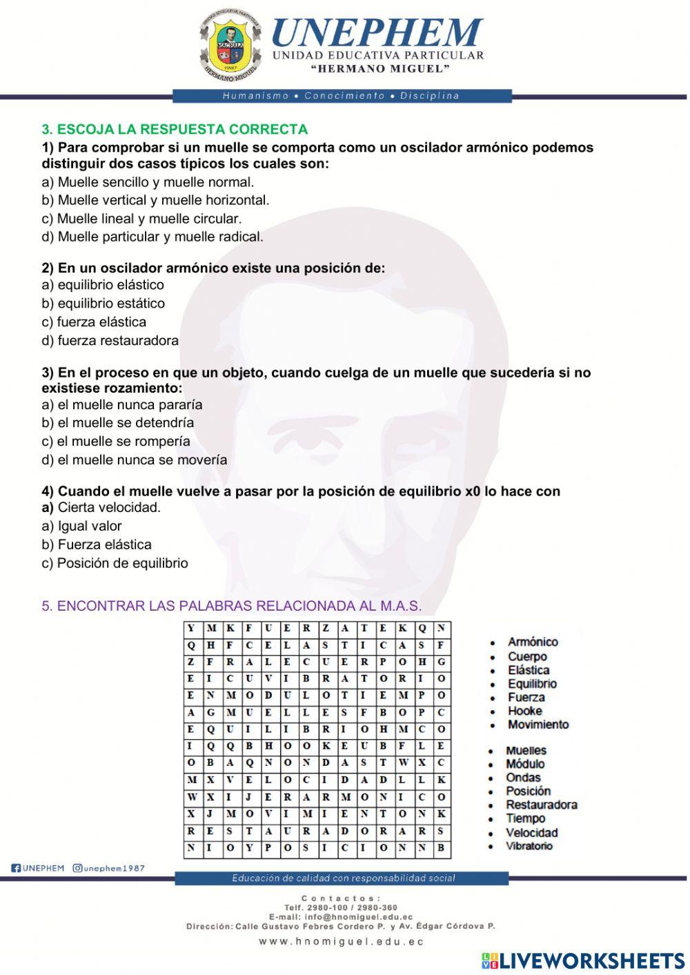 MOVIMIENTO ARMONICO SIMPLE-MAS online exercise for | Live Worksheets