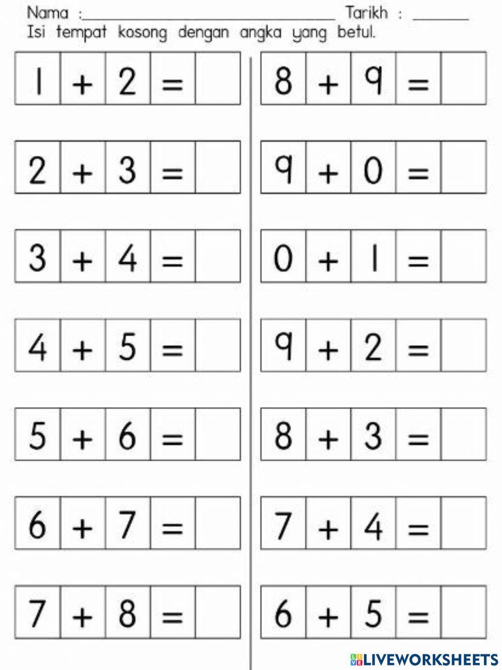 Latihan tambah 7 | Free Interactive Worksheets | 1205088