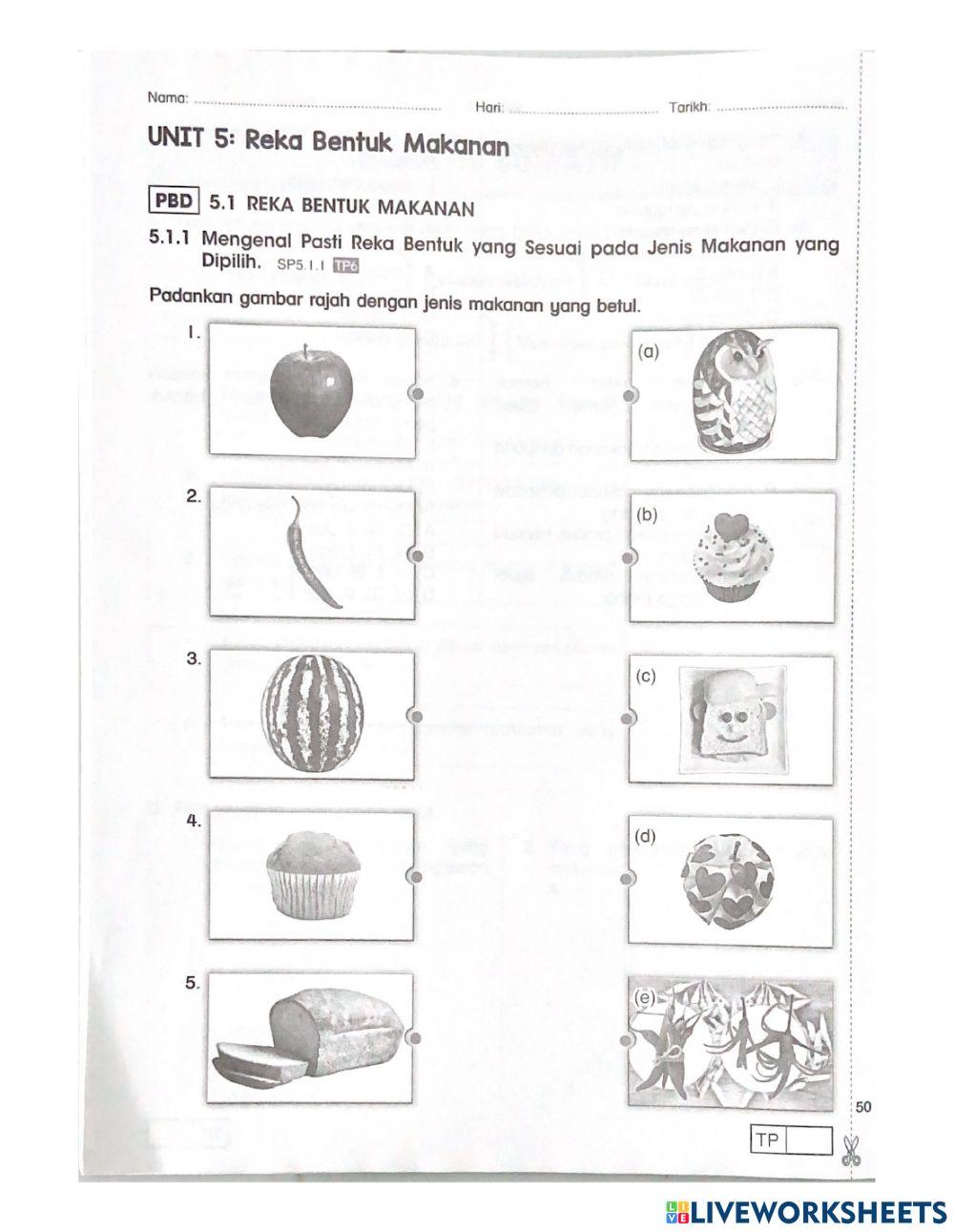 Rbt Reka Bentuk Makanan worksheet | Live Worksheets