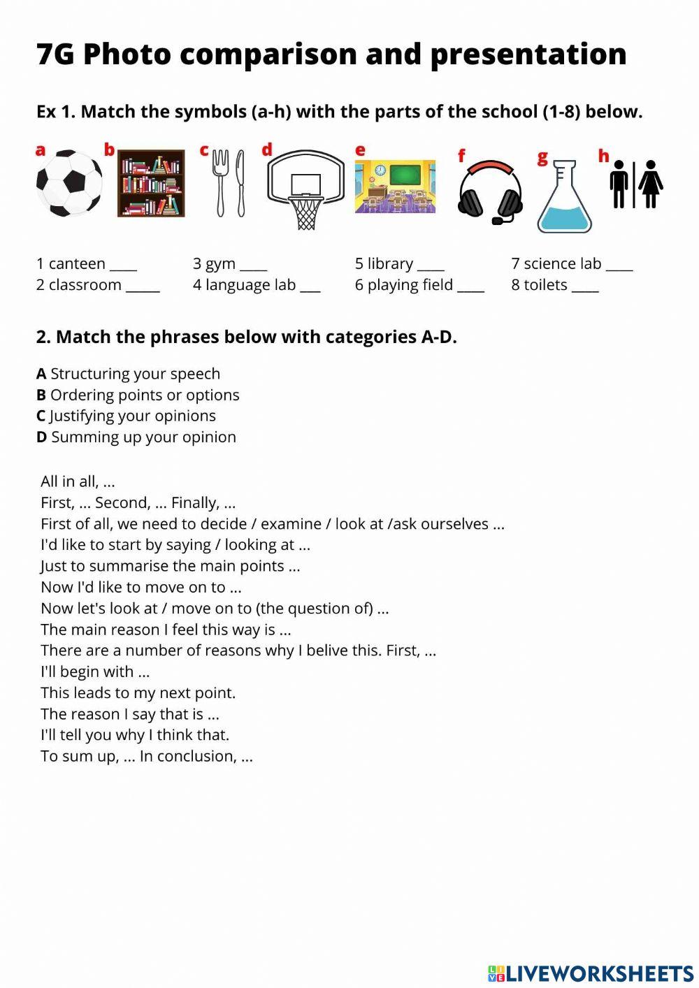 Photo comparison and presentation worksheet | Live Worksheets