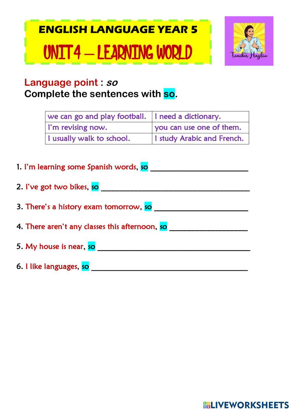 Language point : so activity | Live Worksheets
