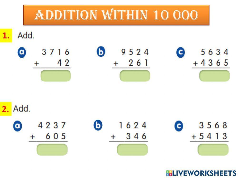 Addition within… | Free Interactive Worksheets | 1205582