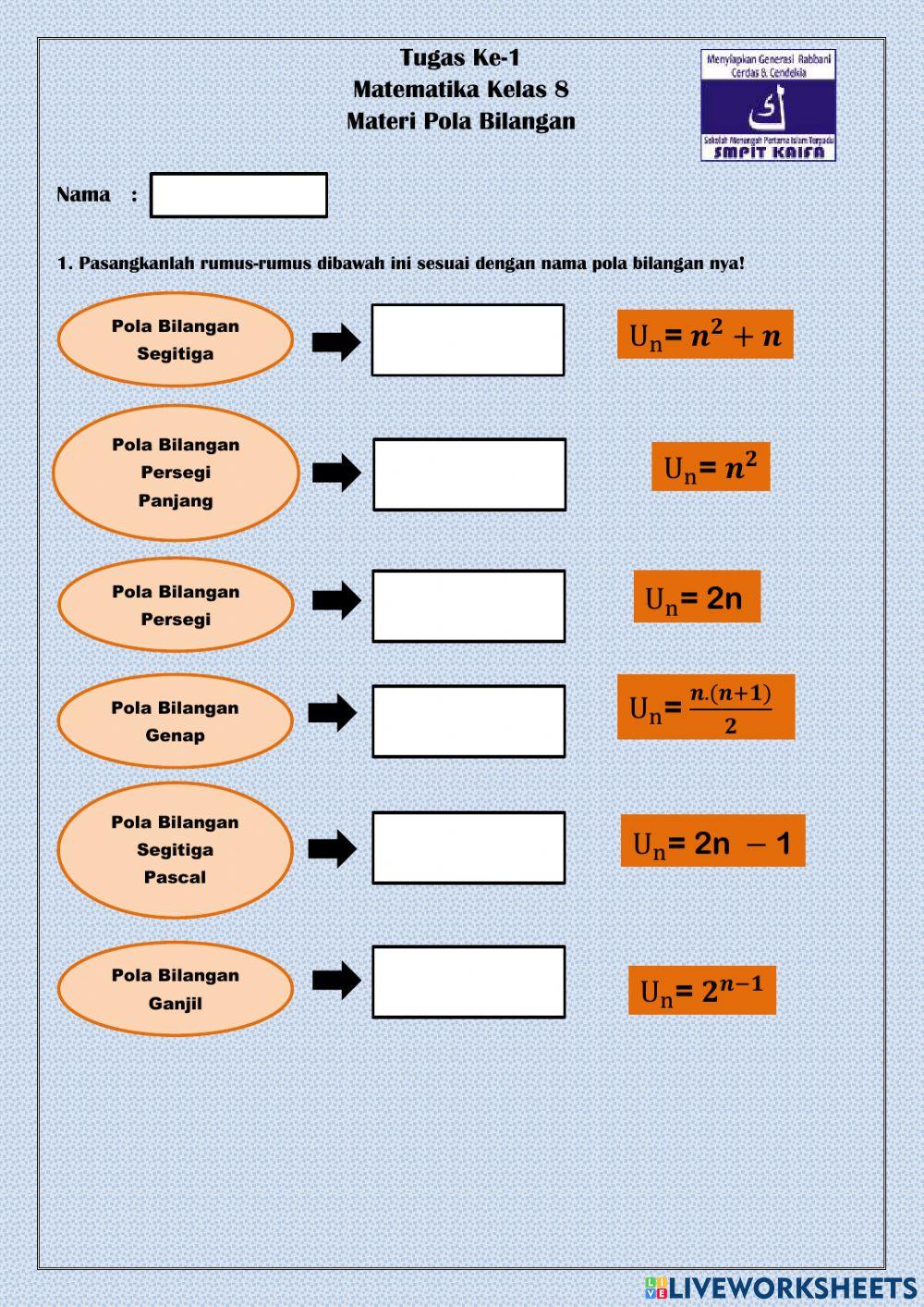 Pola bilangan interactive exercise for 8 | Live Worksheets