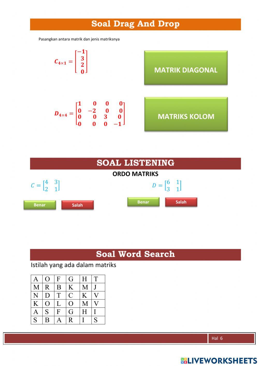 Matriks online pdf exercise | Live Worksheets