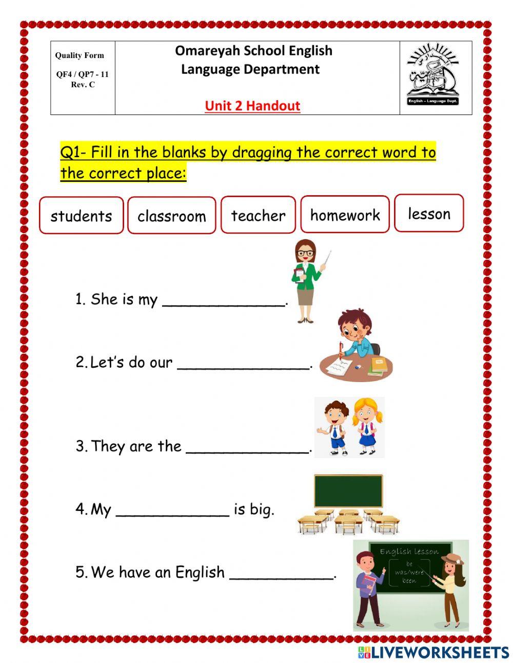 1205999 | Unit 2 Handout | amal safi | LiveWorksheets