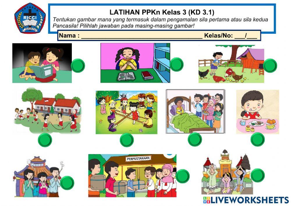 3.1 Pengamalan Sila 1 dan Sila 2 Pancasila worksheet | Live Worksheets