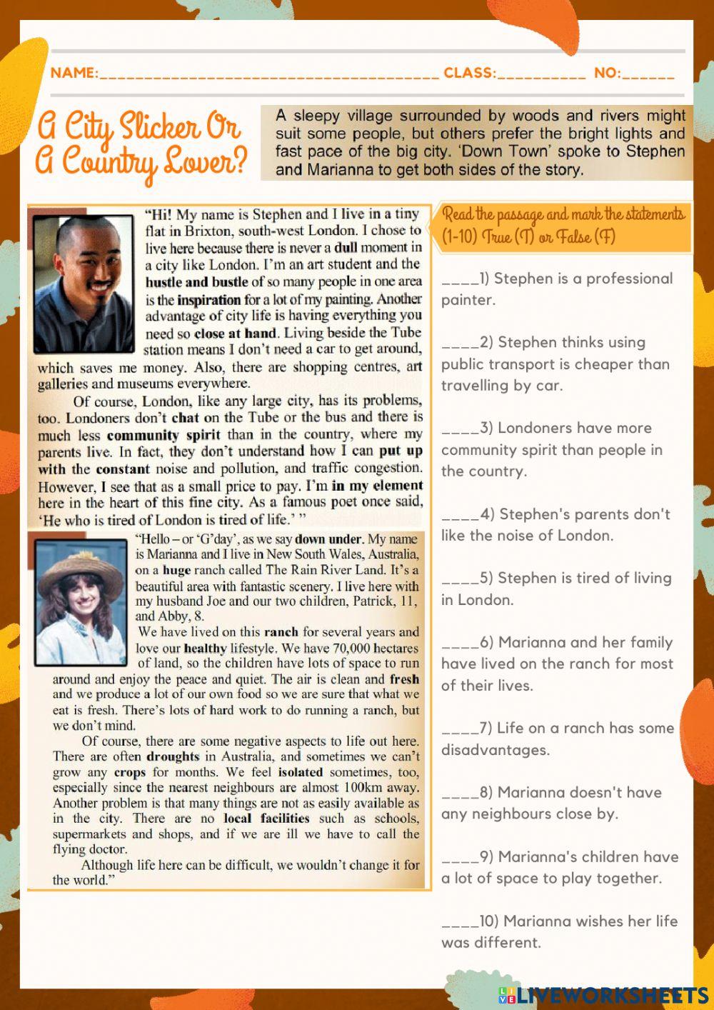 A city slicker … | Free Interactive Worksheets | 3241431