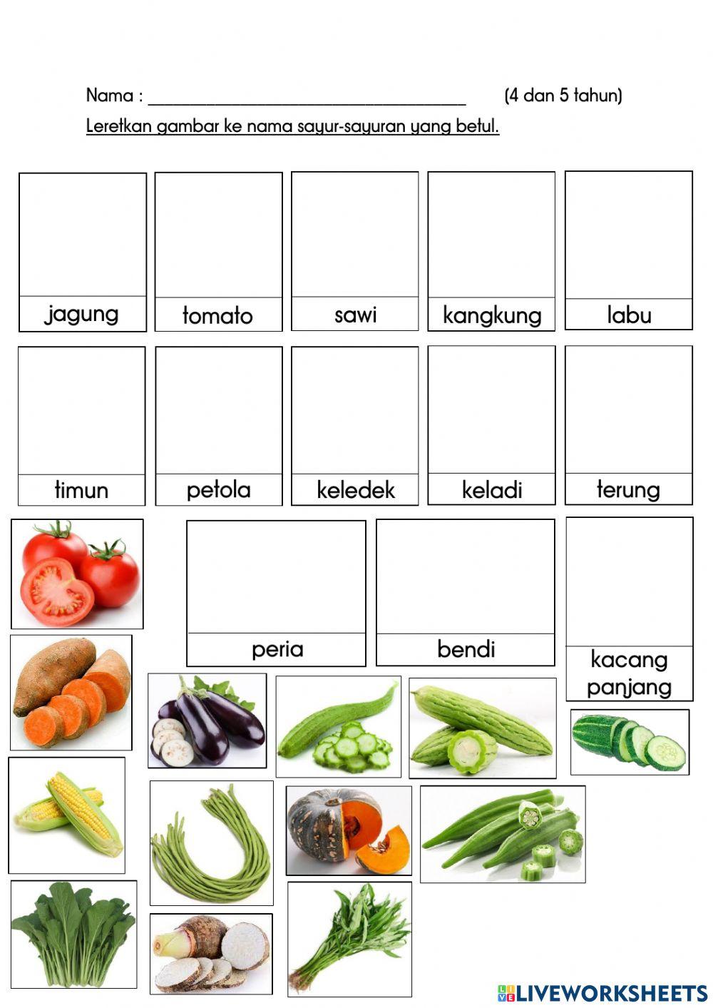 Mengecam Sayur-sayuran 4-5 tahun worksheet | Live Worksheets