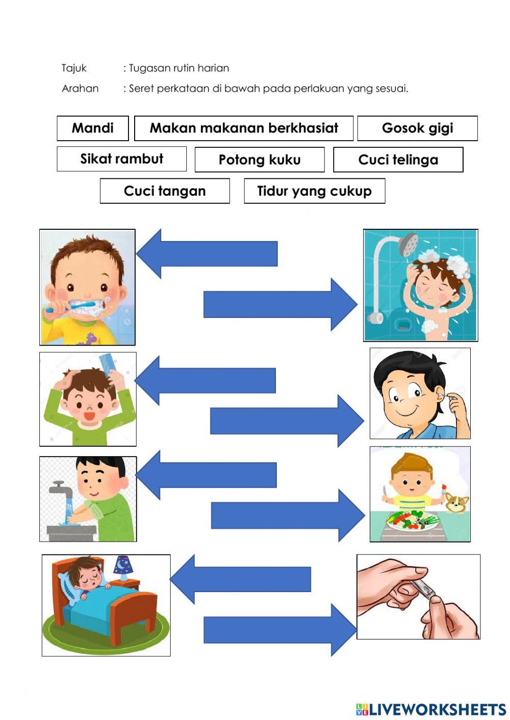 Rutin harian interactive worksheet | Live Worksheets