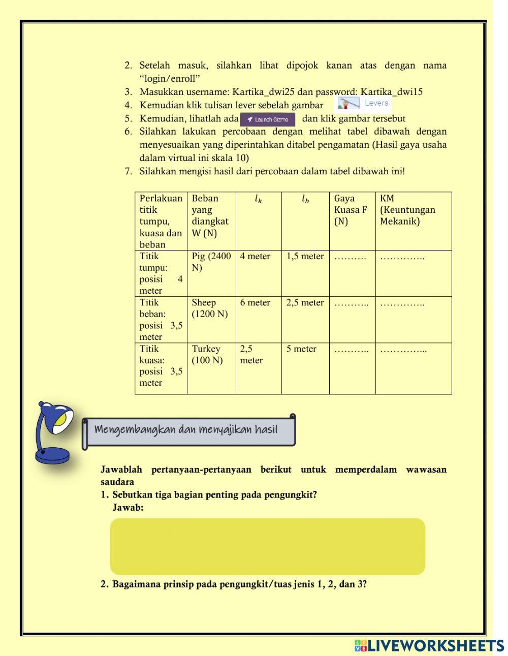 Pengungkit-Tuas interactive worksheet | Live Worksheets