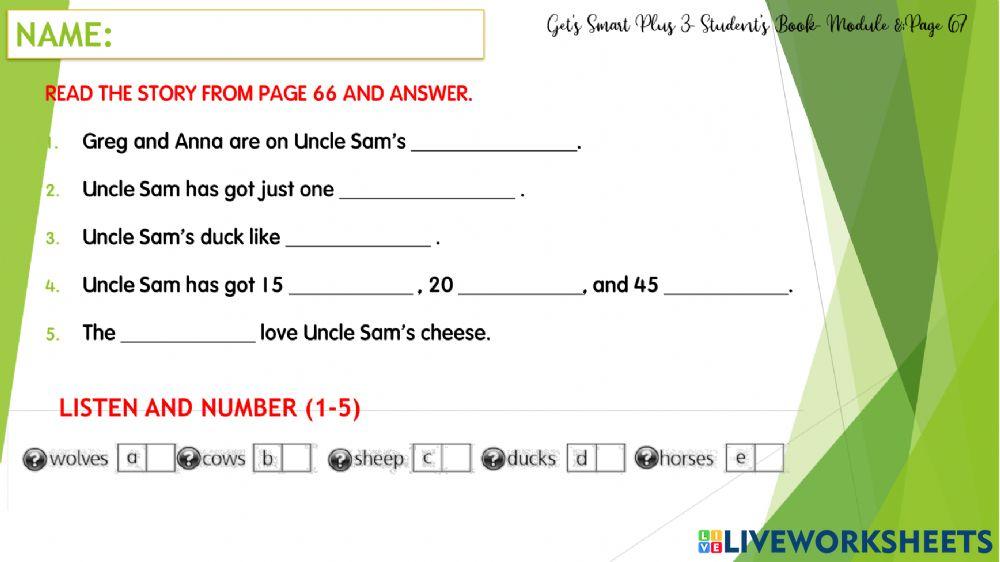 Get's Smart year 3:module 7 (listen and write) worksheet | Live Worksheets