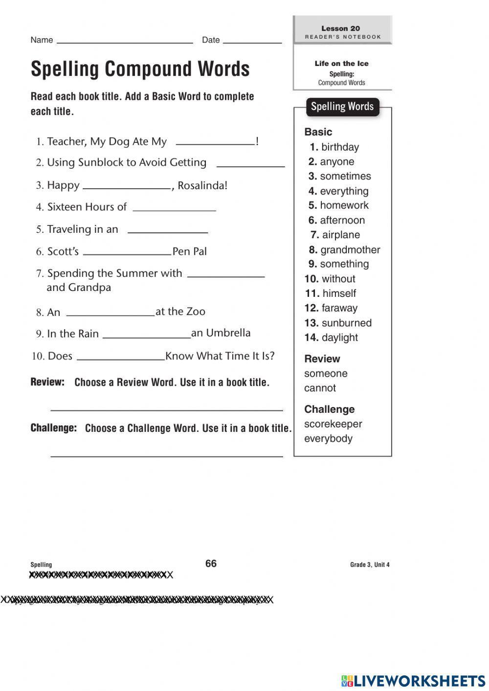 Spelling pg.66 worksheet | Live Worksheets