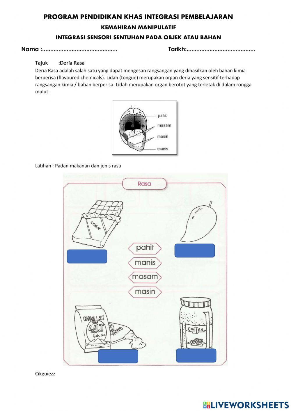 Jenis Rasa worksheet | Live Worksheets