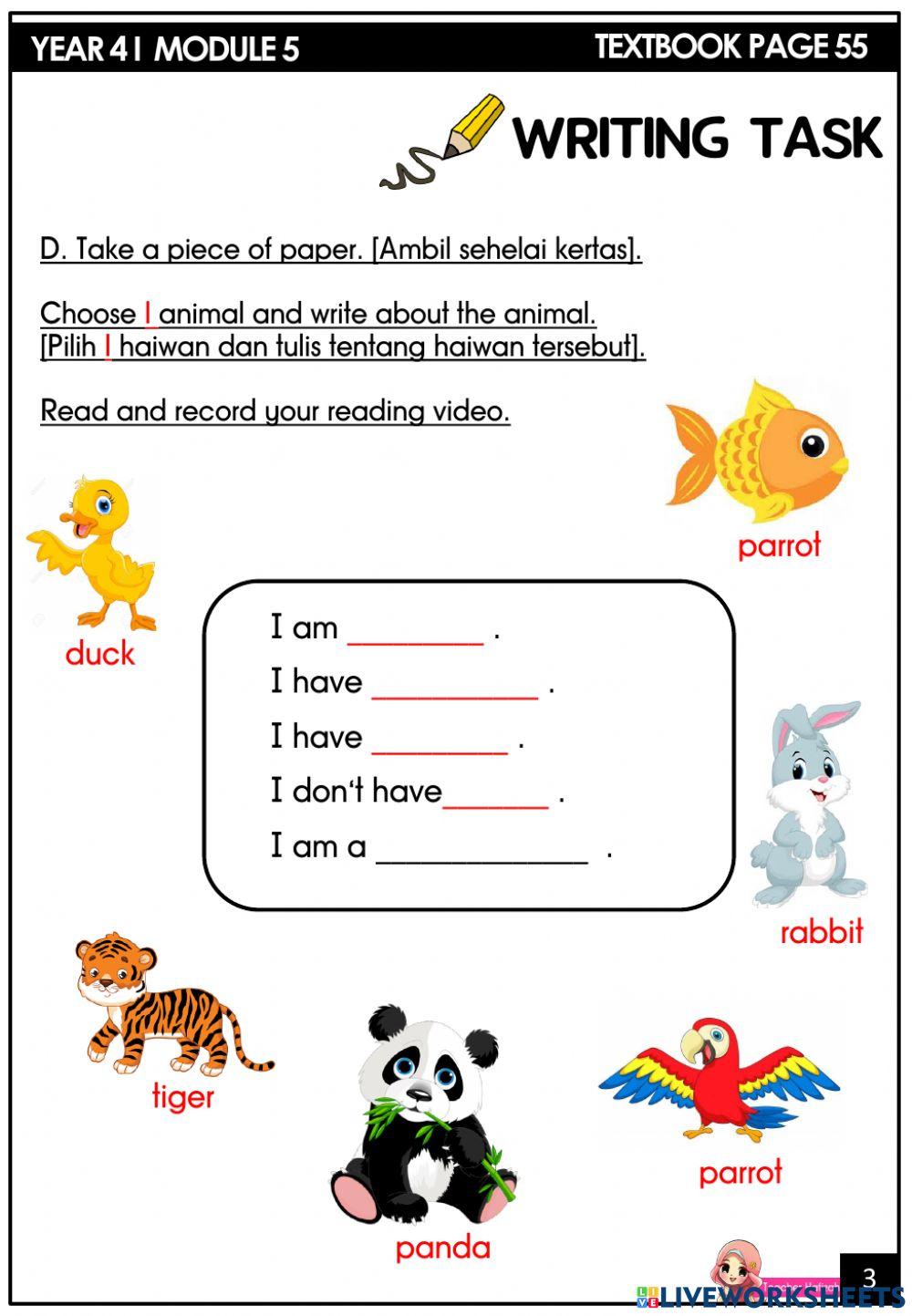 animals writing task 2