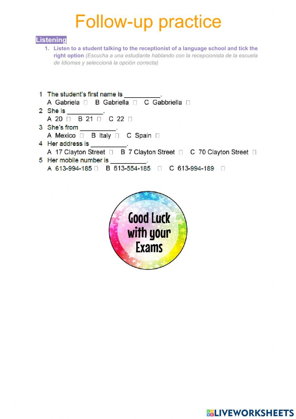 listening pract… | Free Interactive Worksheets | 5109830