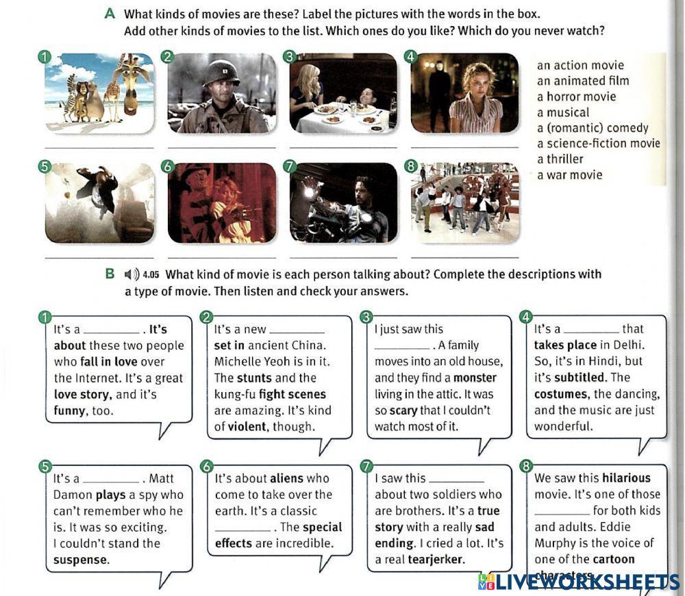 Movies | Free Interactive Worksheets | 1208169