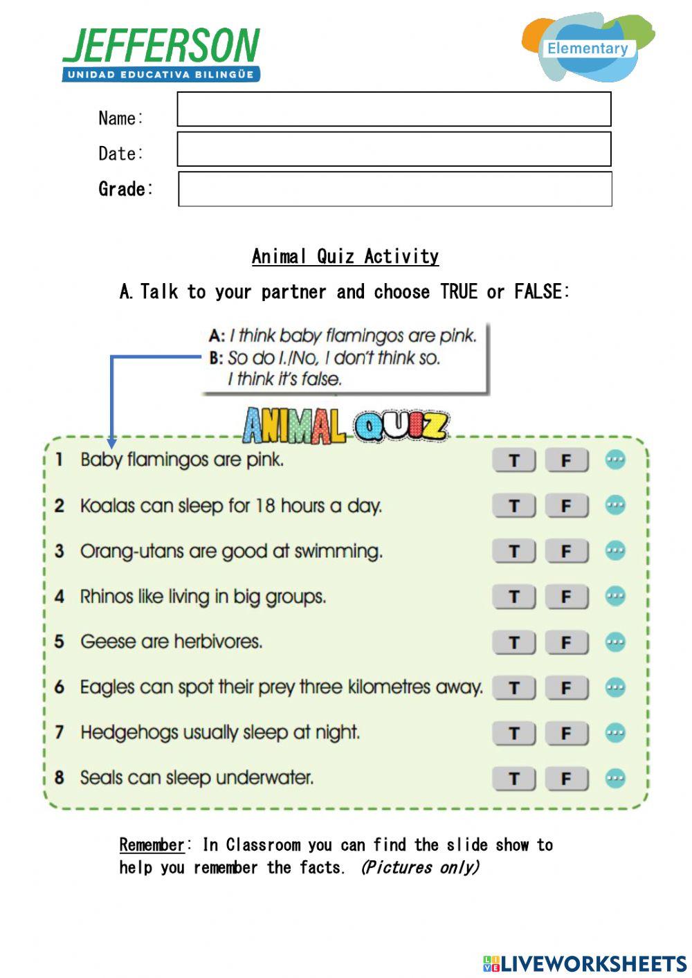 1208330 | Animal Quiz | Amanda Ortega | LiveWorksheets