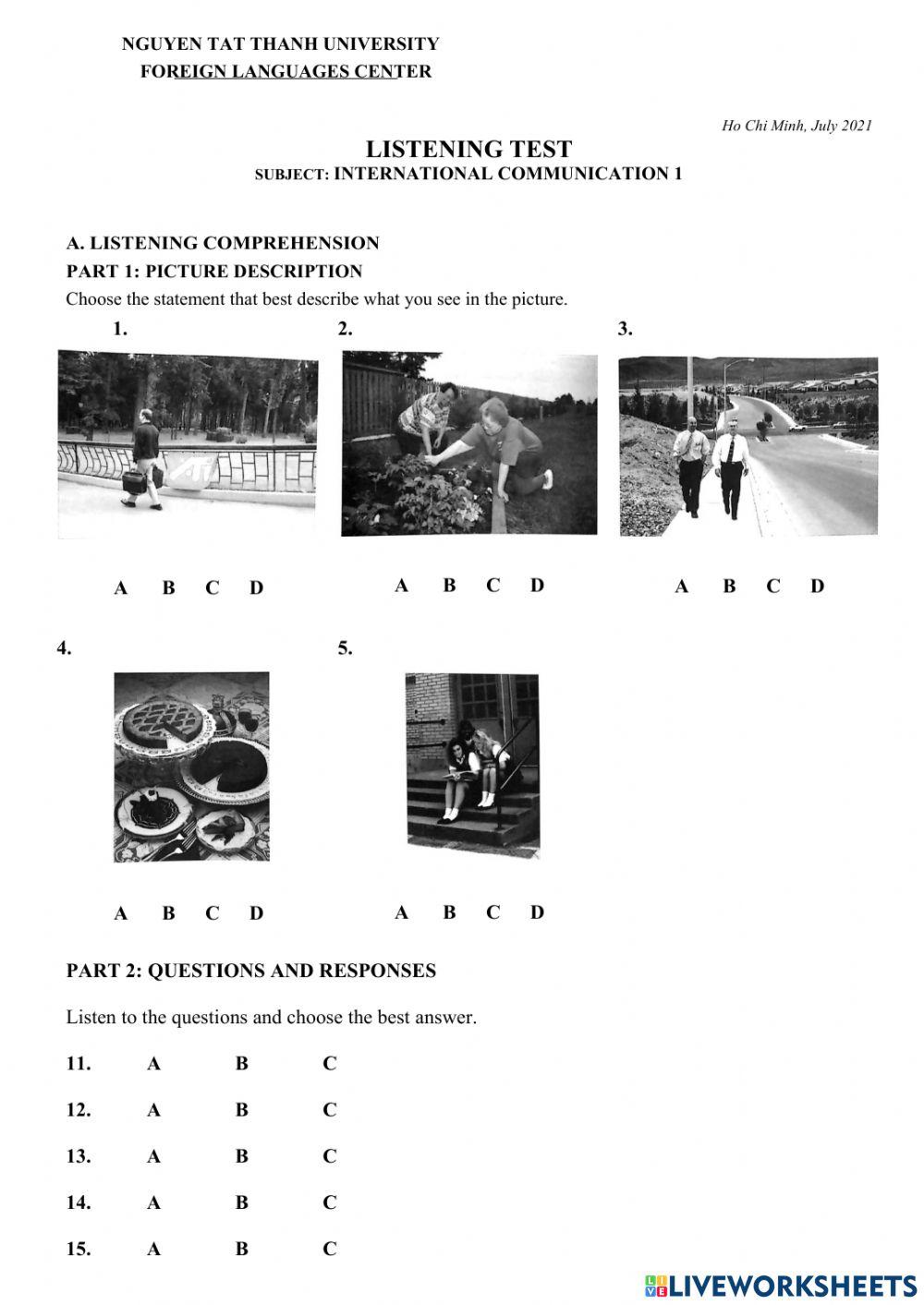 IC Listening test worksheet | Live Worksheets