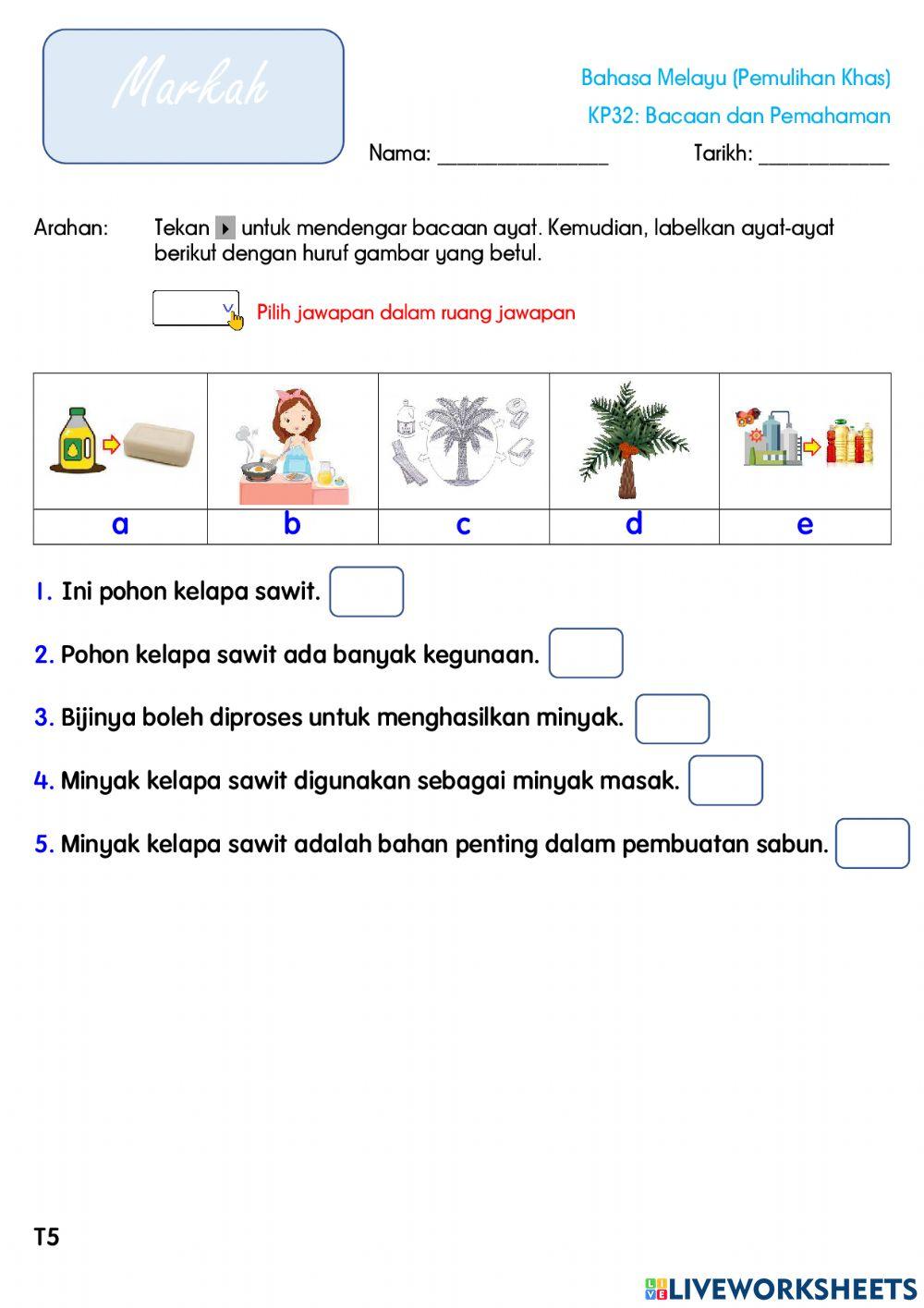 Bacaan dan Pemahaman T5 worksheet | Live Worksheets