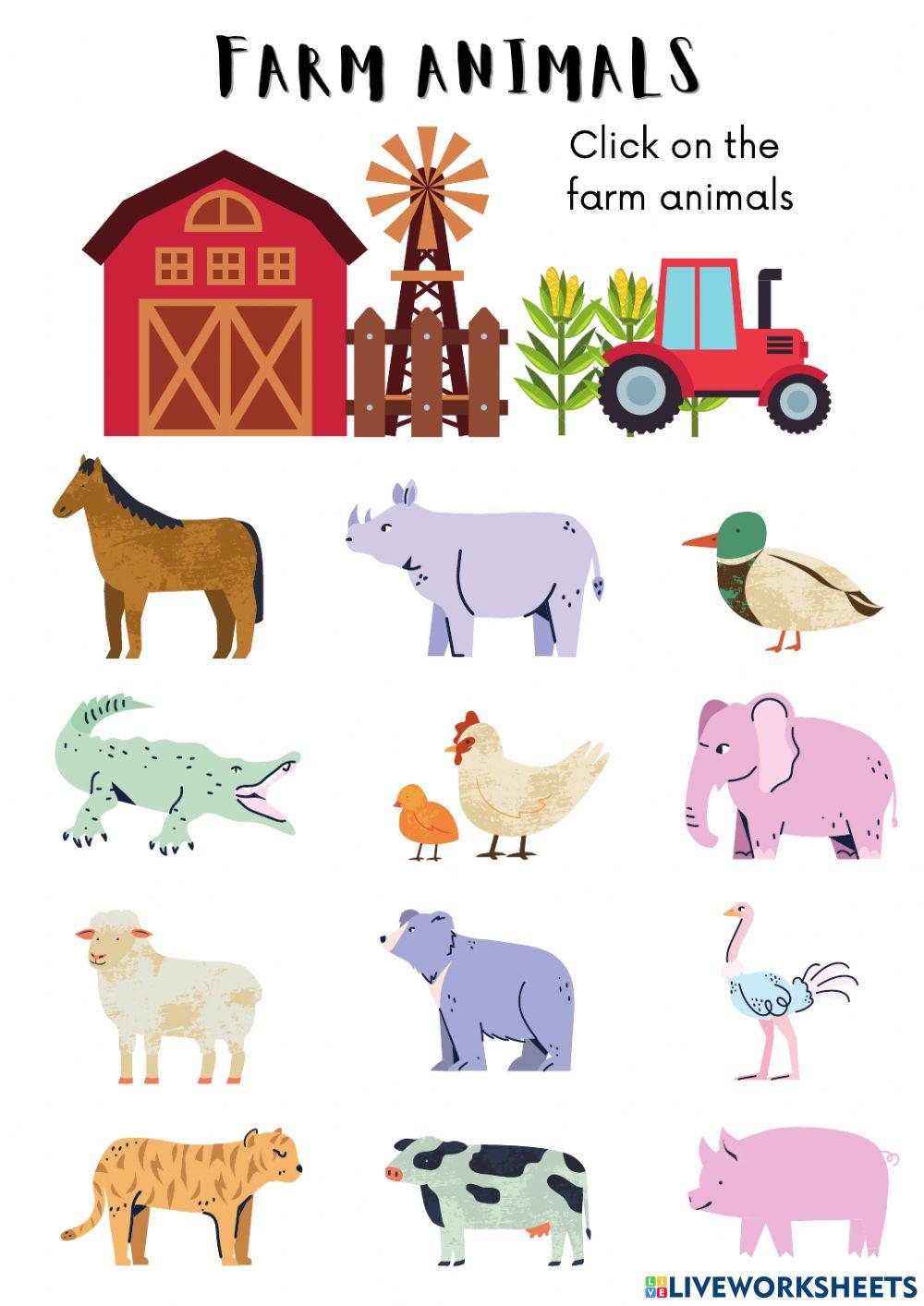 Farm Animals online exercise for Kinder | Live Worksheets