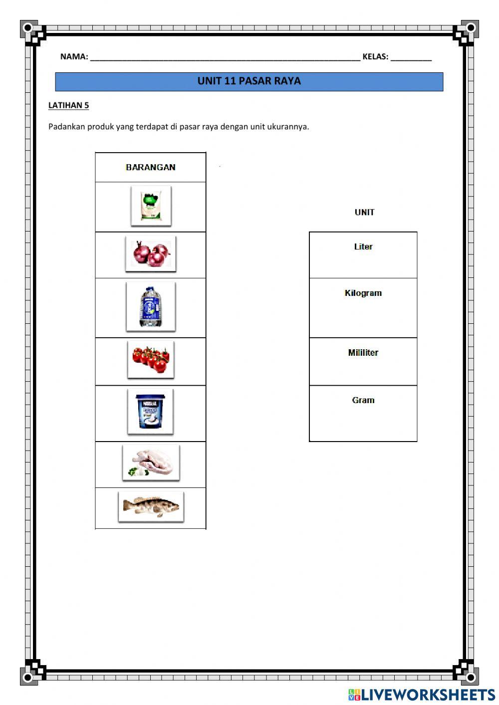 Unit 11 pasar r… | Free Interactive Worksheets | 1209485