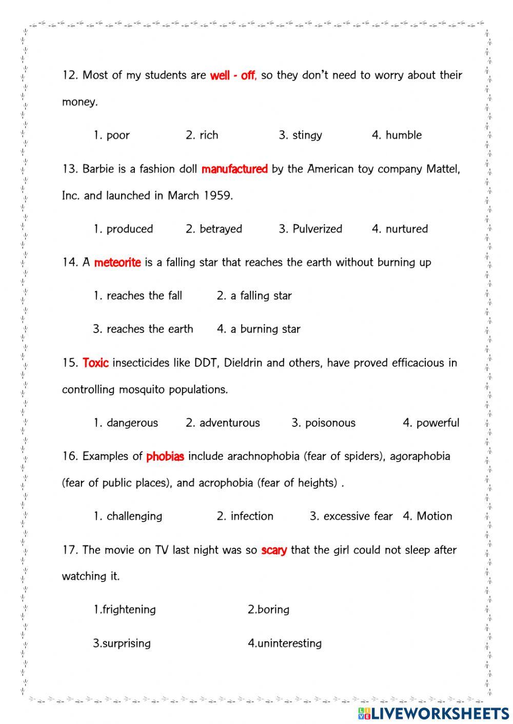 Context Clues Test online exercise for | Live Worksheets
