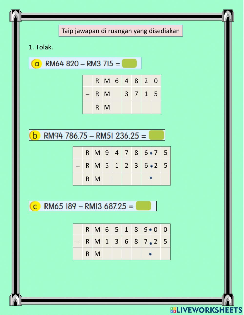 Matematik Tahun 4 worksheet for TAHUN 4 | Live Worksheets