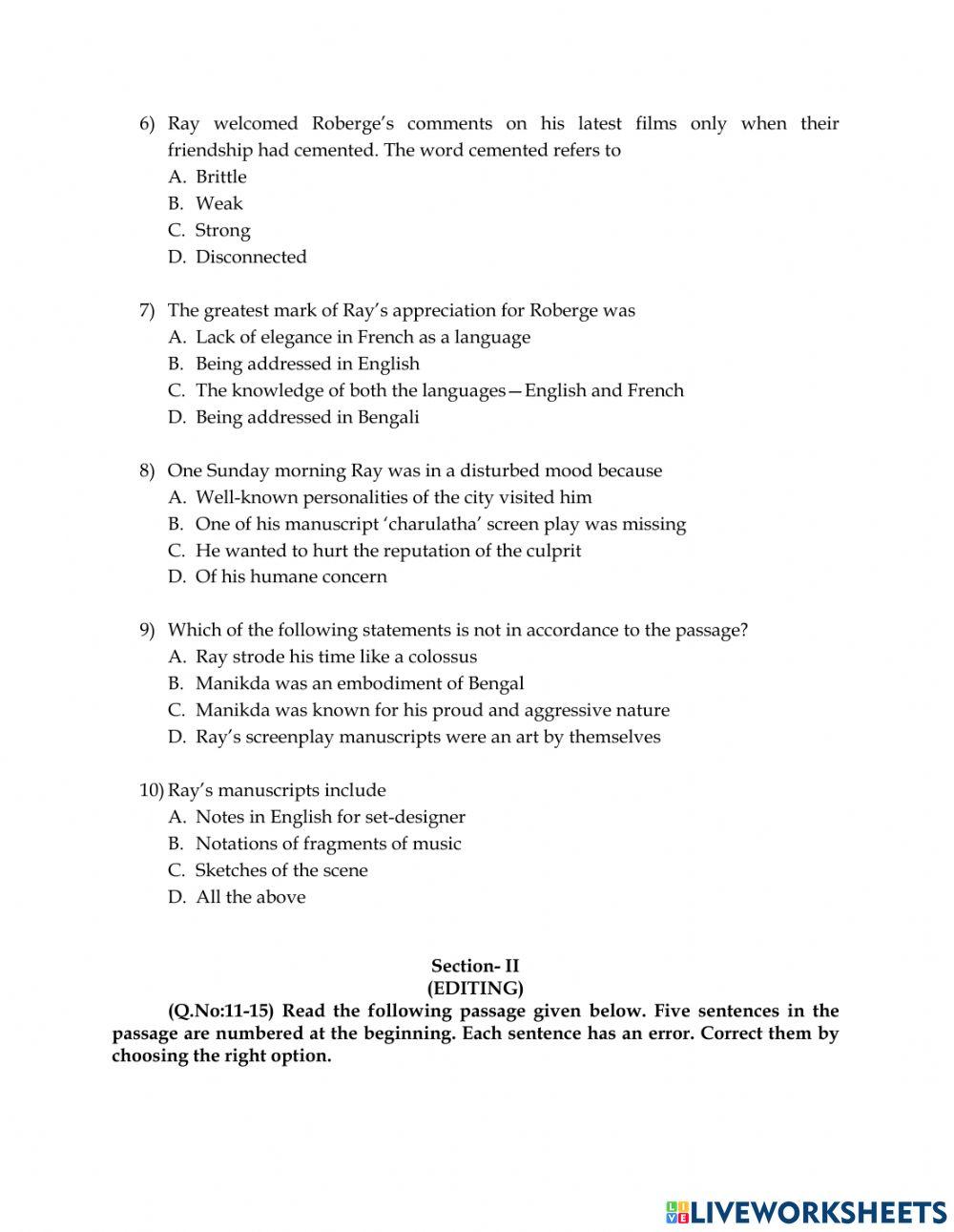 X class Live Worksheet Unit IV - 5 worksheet | Live Worksheets