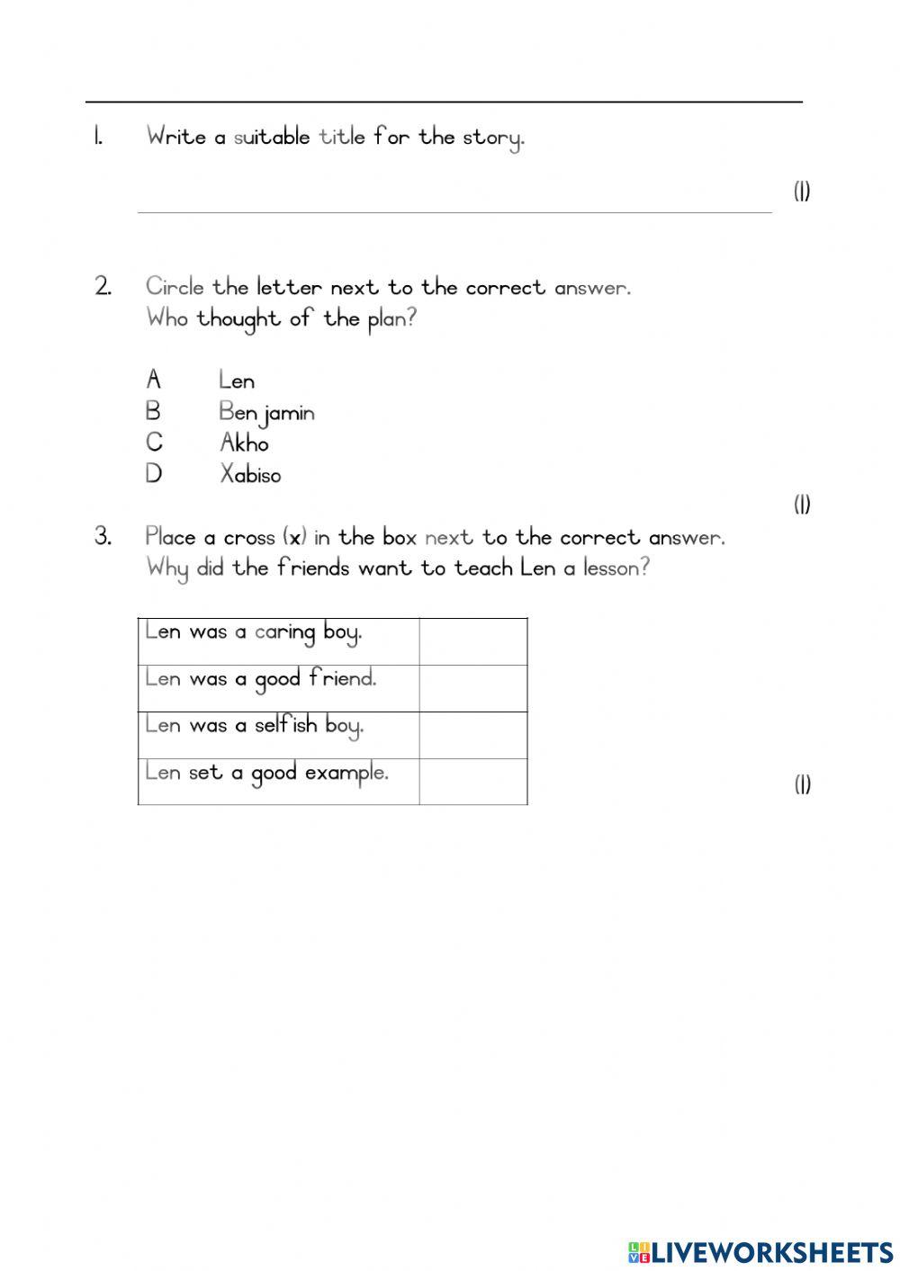 English paper 1 Middle exam 1210641 | Grace Vogt