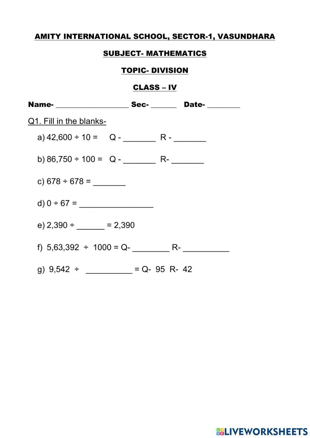Division online exercise for 4 | Live Worksheets