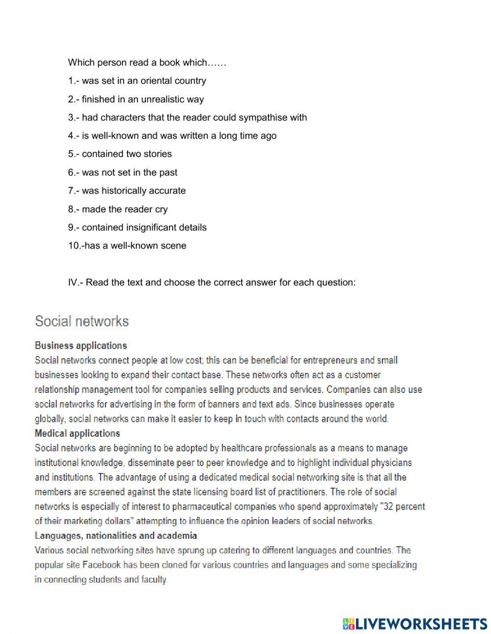 Reading test | Free Interactive Worksheets | 1139870