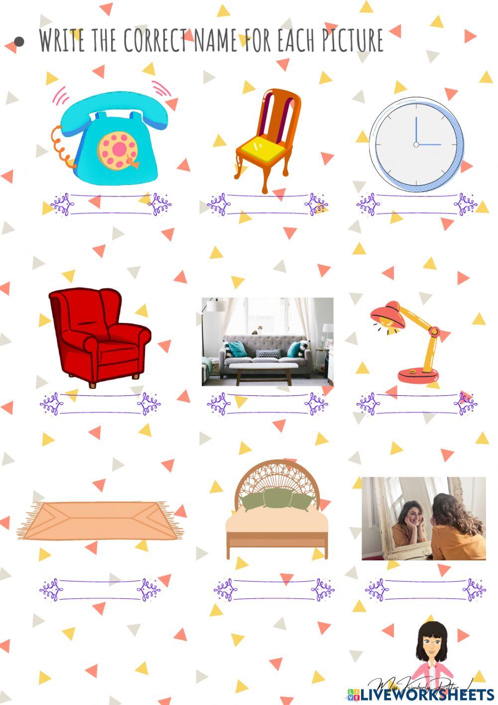 Households objects interactive worksheet | Live Worksheets
